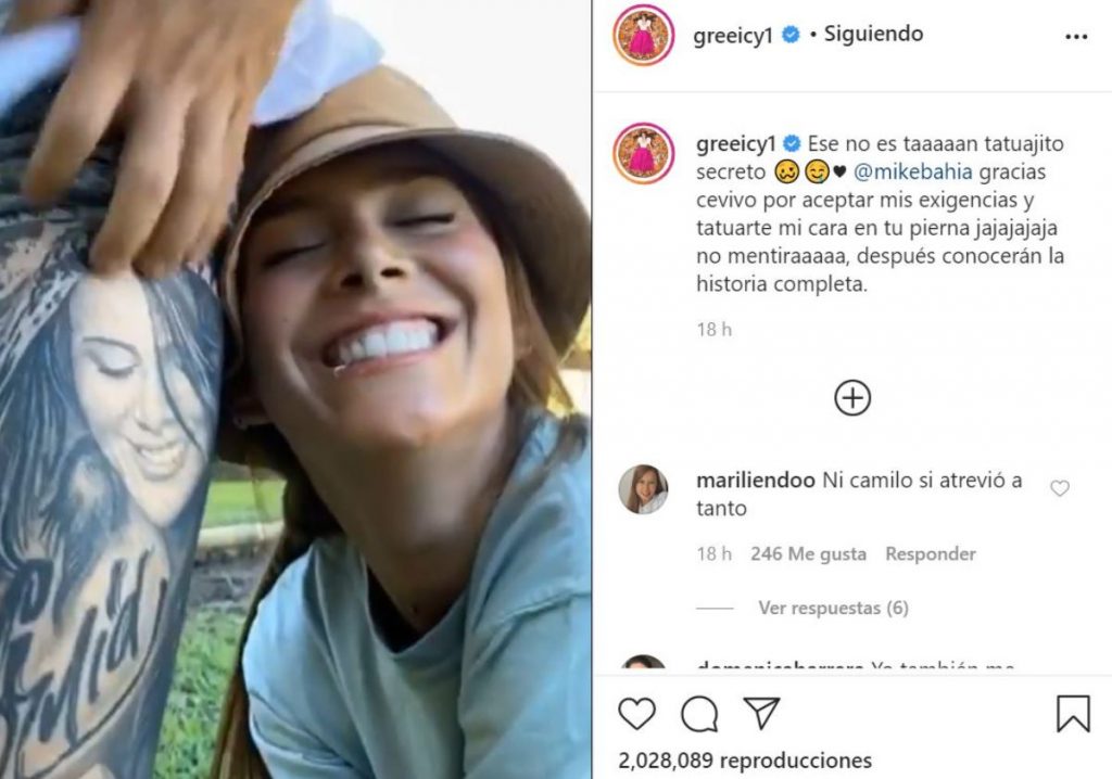 Mike Bahía muestra su tatuaje con la cara de Greeicy Rendón - Canal 1