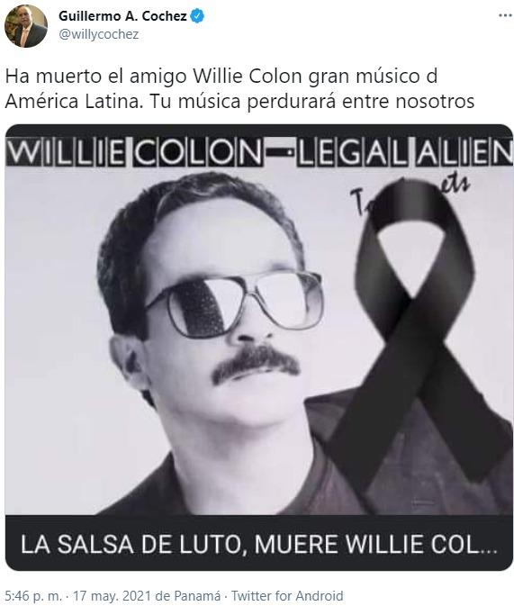 Willie Colón murió, según Guillermo Cochez, político panameño - Canal 1