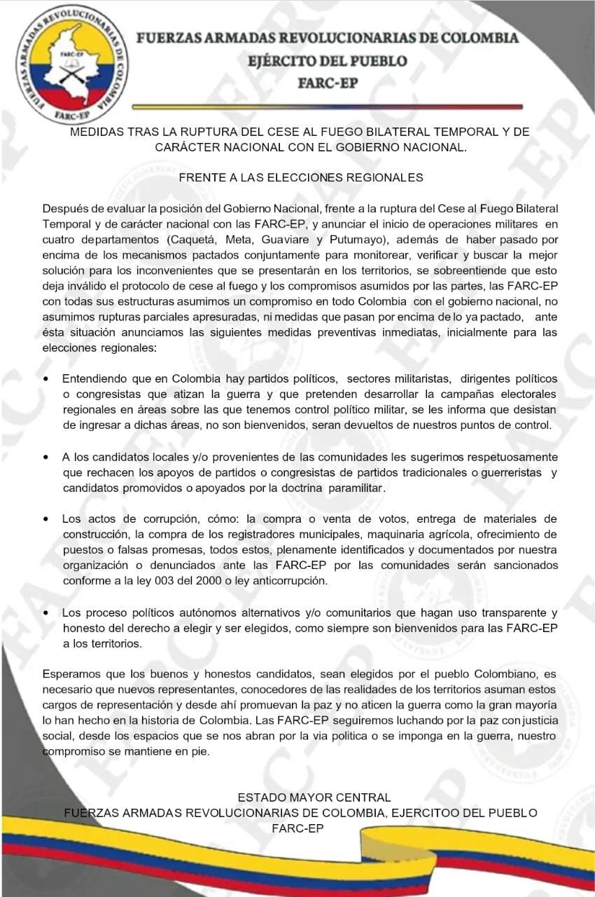 Disidencias de las FARC -EP amenazan a partidos políticos - Canal 1