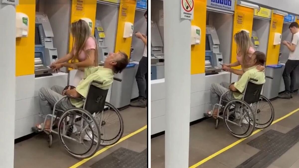 Mujer lleva a hombre moribundo a cobrar su pensión en un cajero - Canal 1